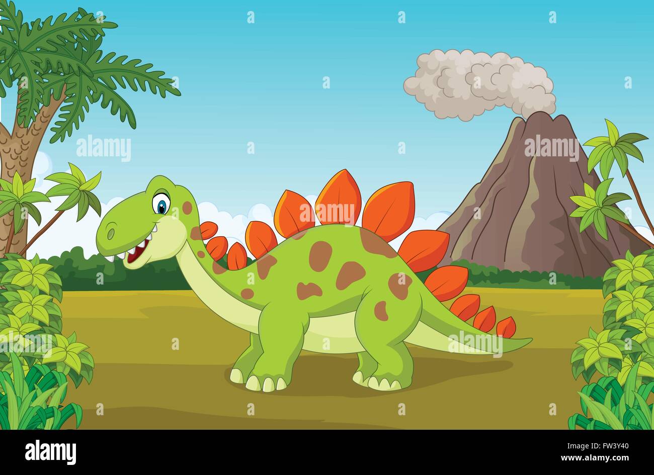 Cartoon cute dinosaur in the jungle Stock Vector Image & Art - Alamy