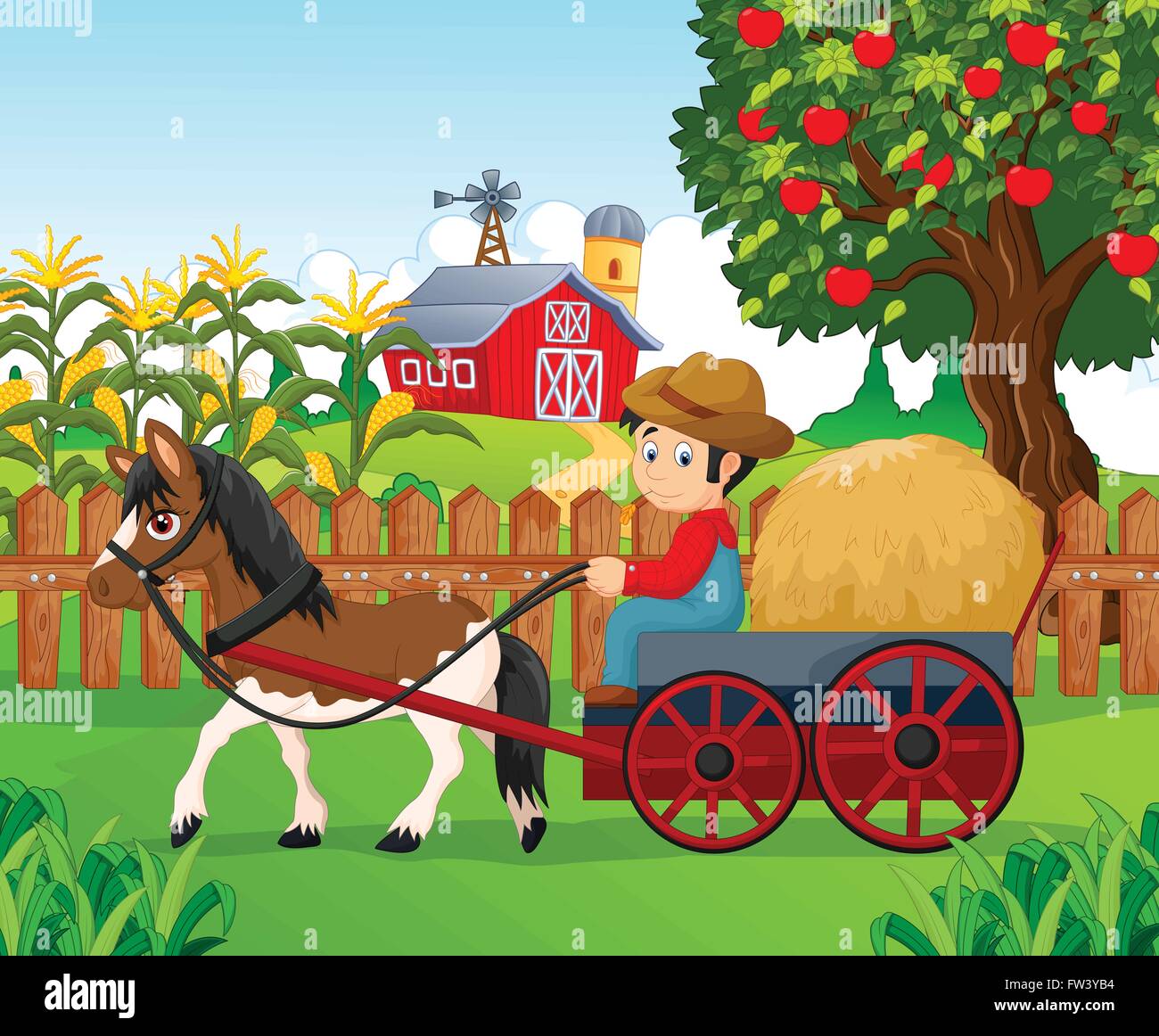Cartoon little boy drive horse carriage Stock Vector Image & Art - Alamy