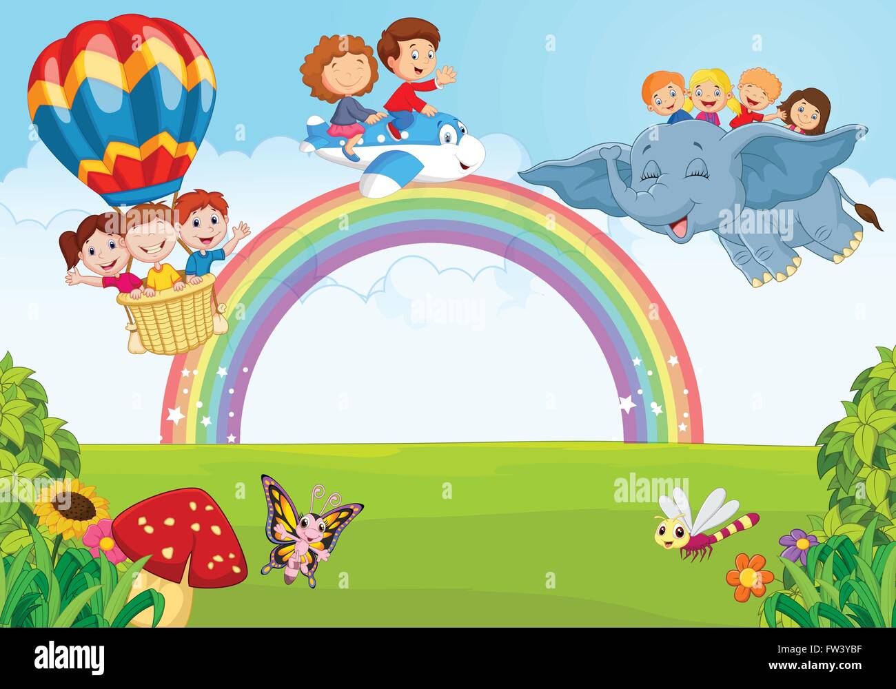 Cartoon little kid on the rainbow Stock Vector Image & Art - Alamy