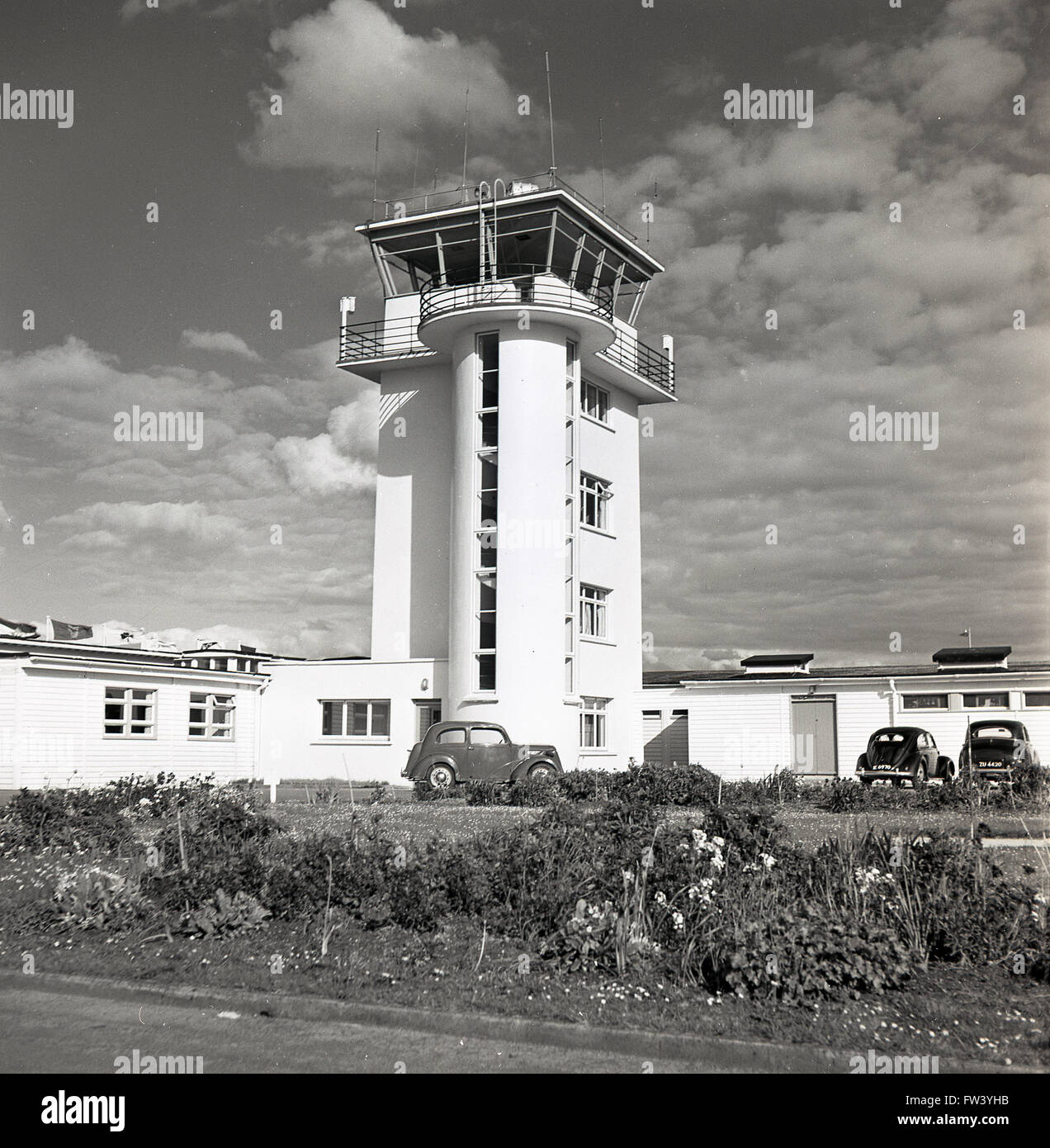 1950s, historical, air traffic control tower, Shannon Airport, Co Clare ...