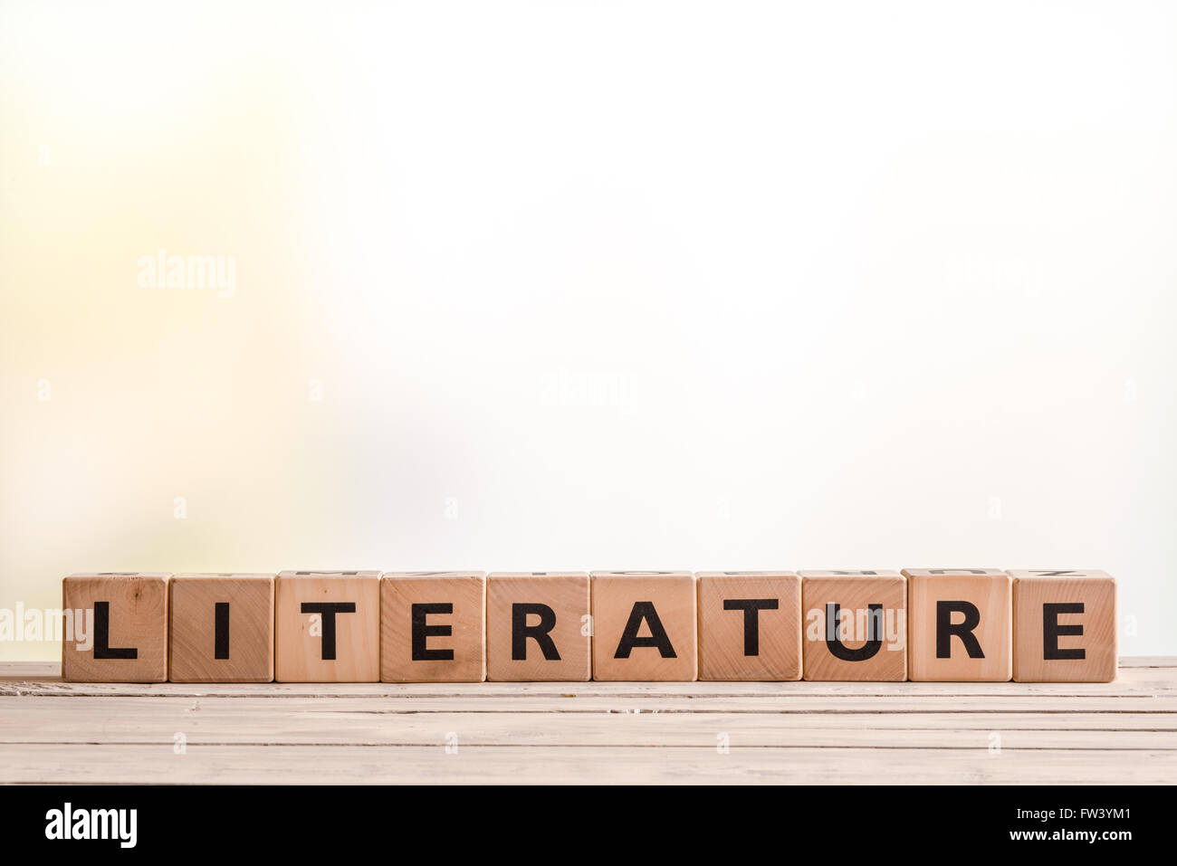 Literature sign made of wooden blocks on a school table Stock Photo - Alamy