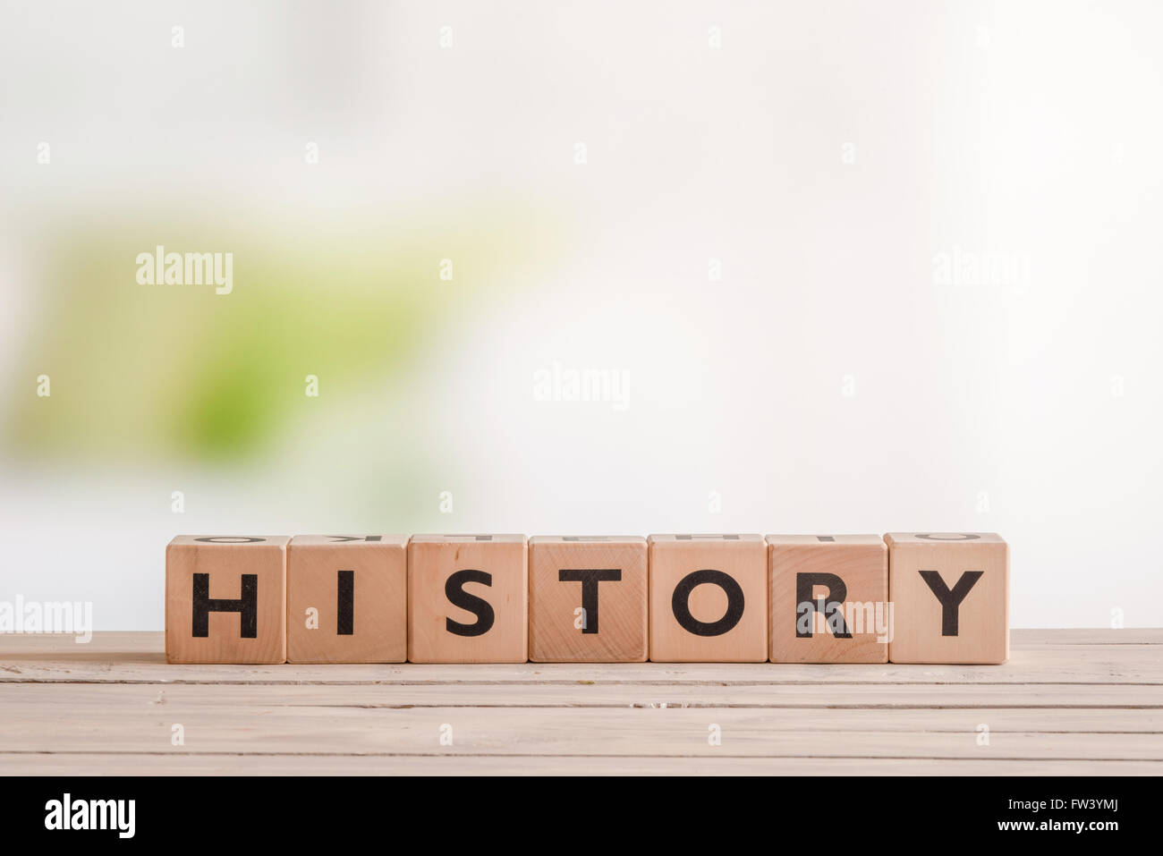 History lesson sign made of wood on a classroom table Stock Photo - Alamy