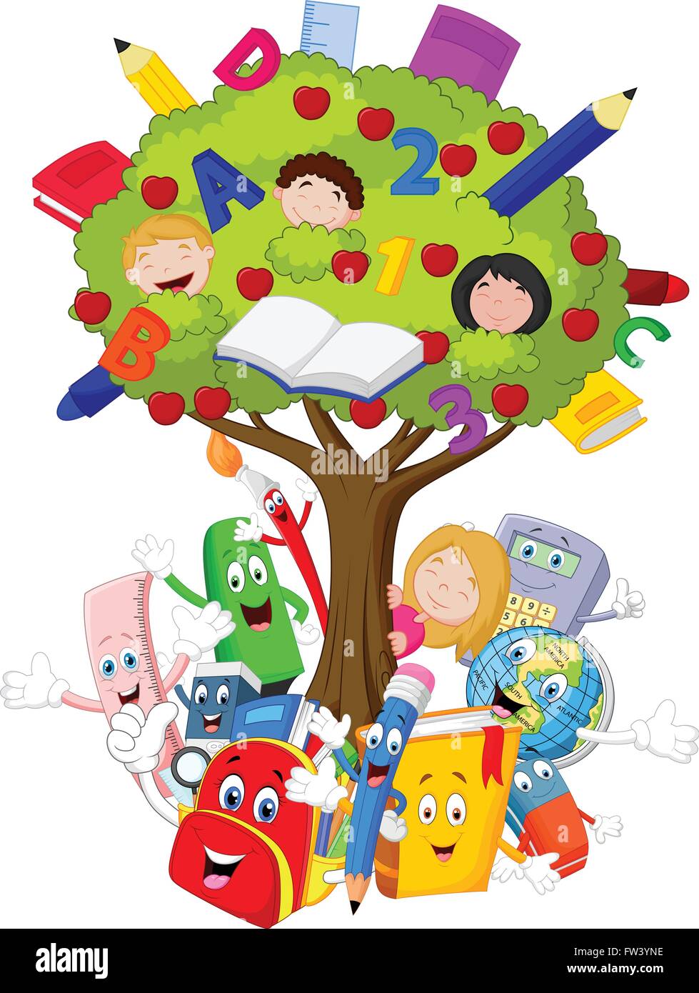 Collection stationery with tree cartoon Stock Vector Image & Art - Alamy