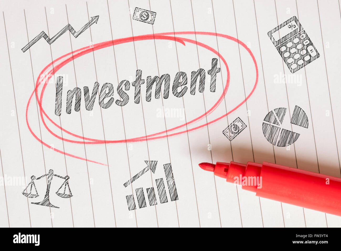 Investment note on linear paper with pencil sketches Stock Photo - Alamy