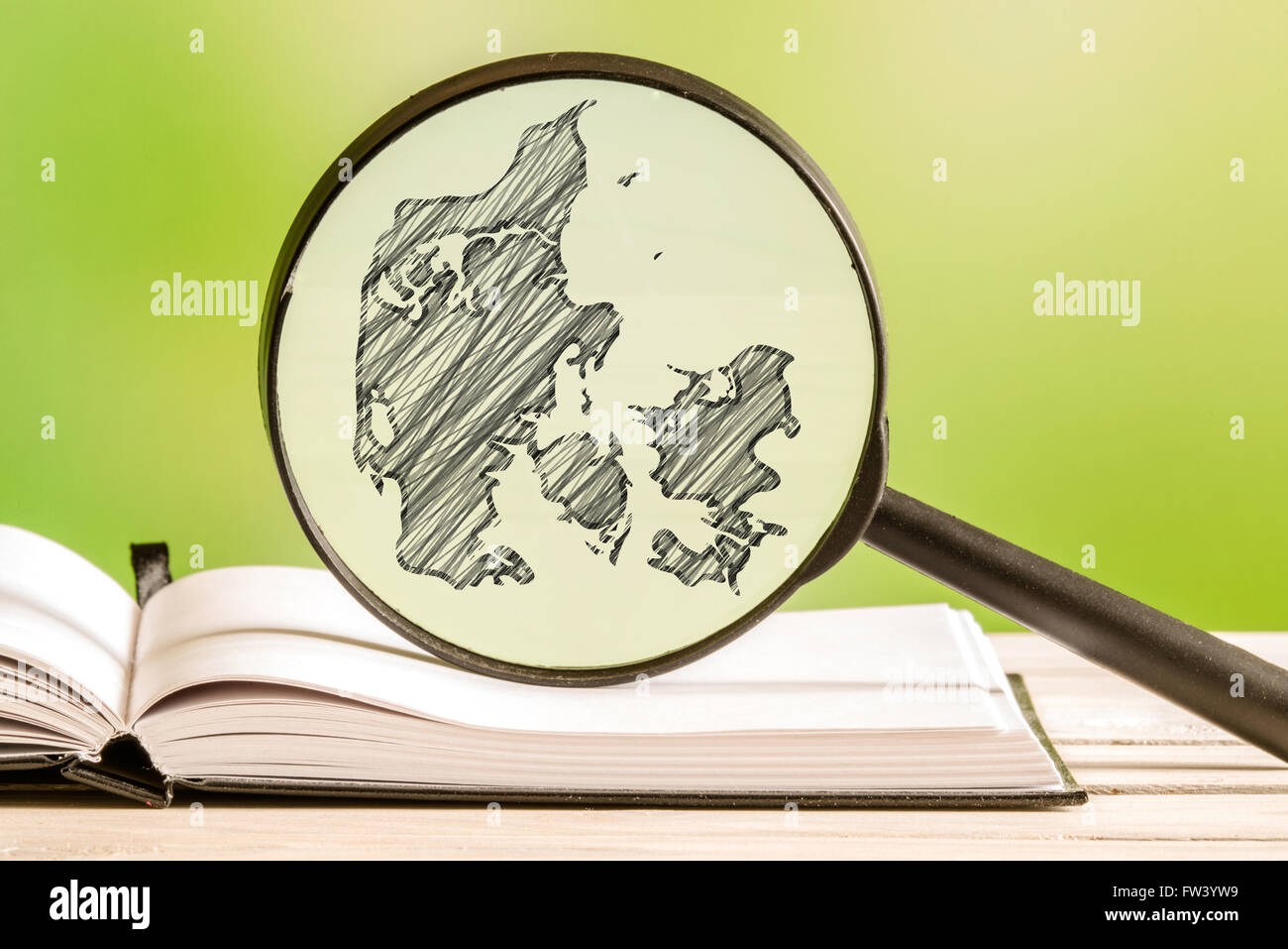 Denmark information with a pencil drawing of a Denmark map in a ...