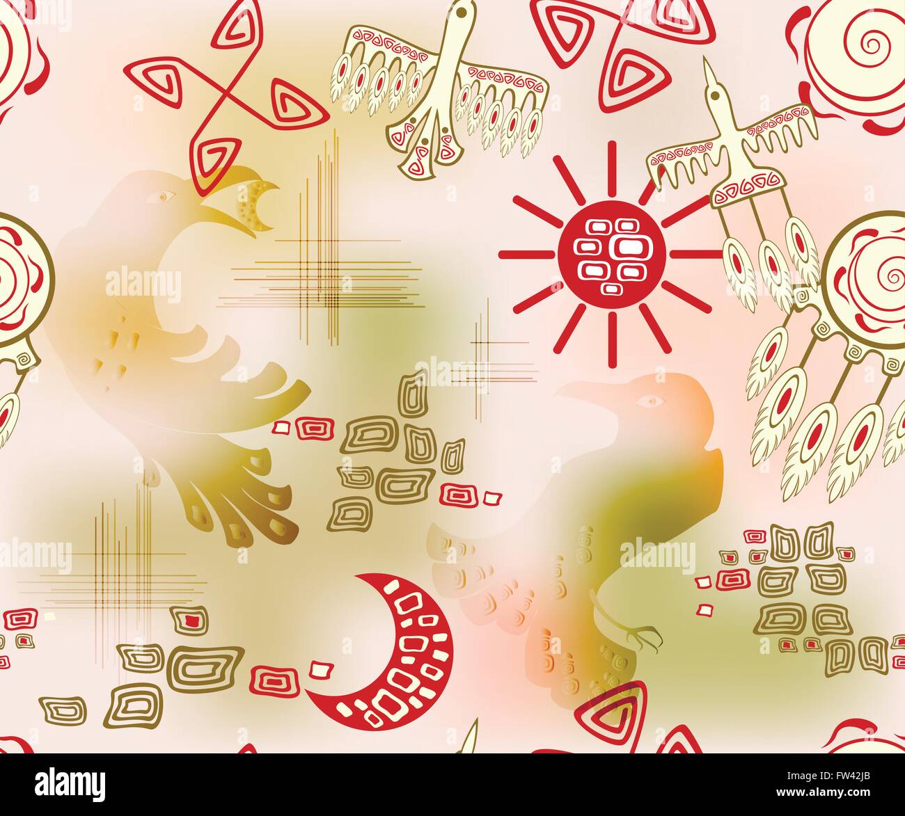 Seamless pattern with ethnic Indian symbols sun and sky. EPS10 vector ...