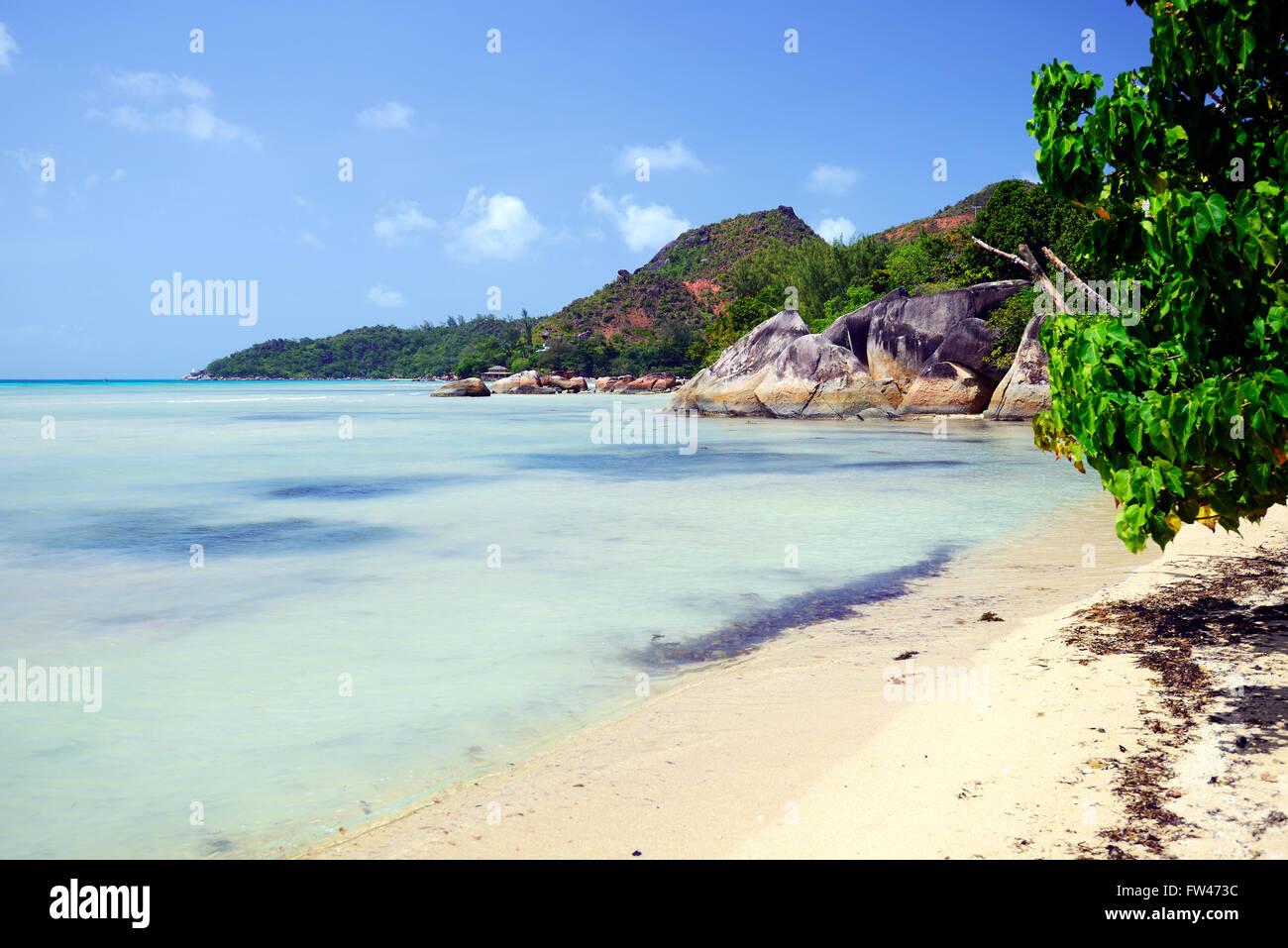 Strand des Anse Takamaka, Insel Praslin, Seychellen Stock Photo - Alamy