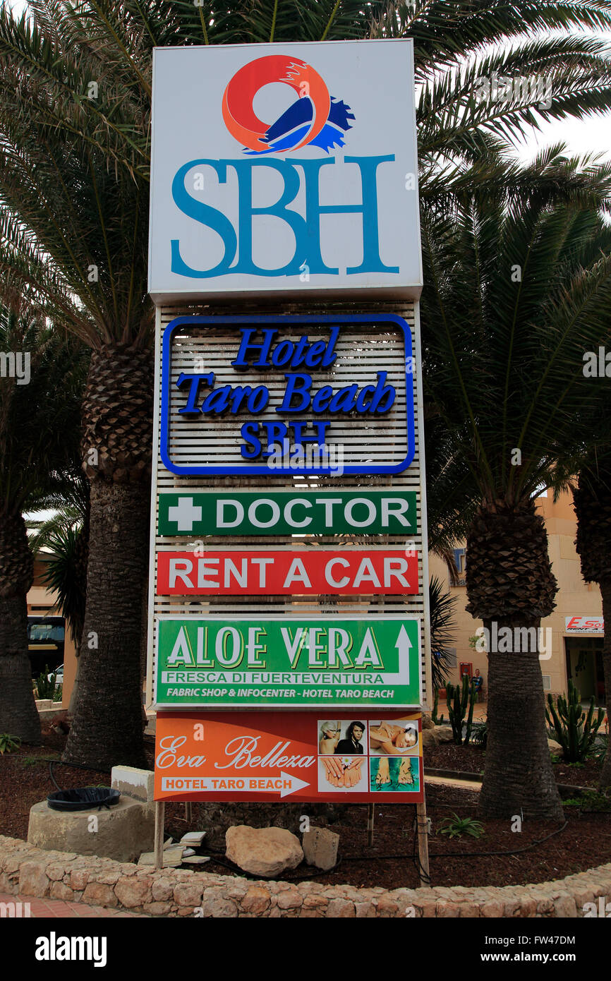 Tourism services signs at costa calma resort hi-res stock photography ...