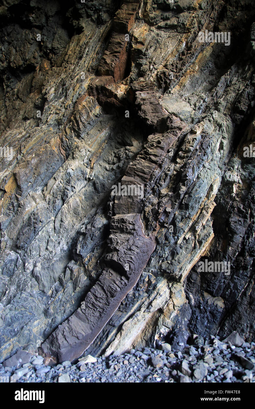 Igneous intrusive sill feature in sea cave at Ajuy, Fuerteventura ...