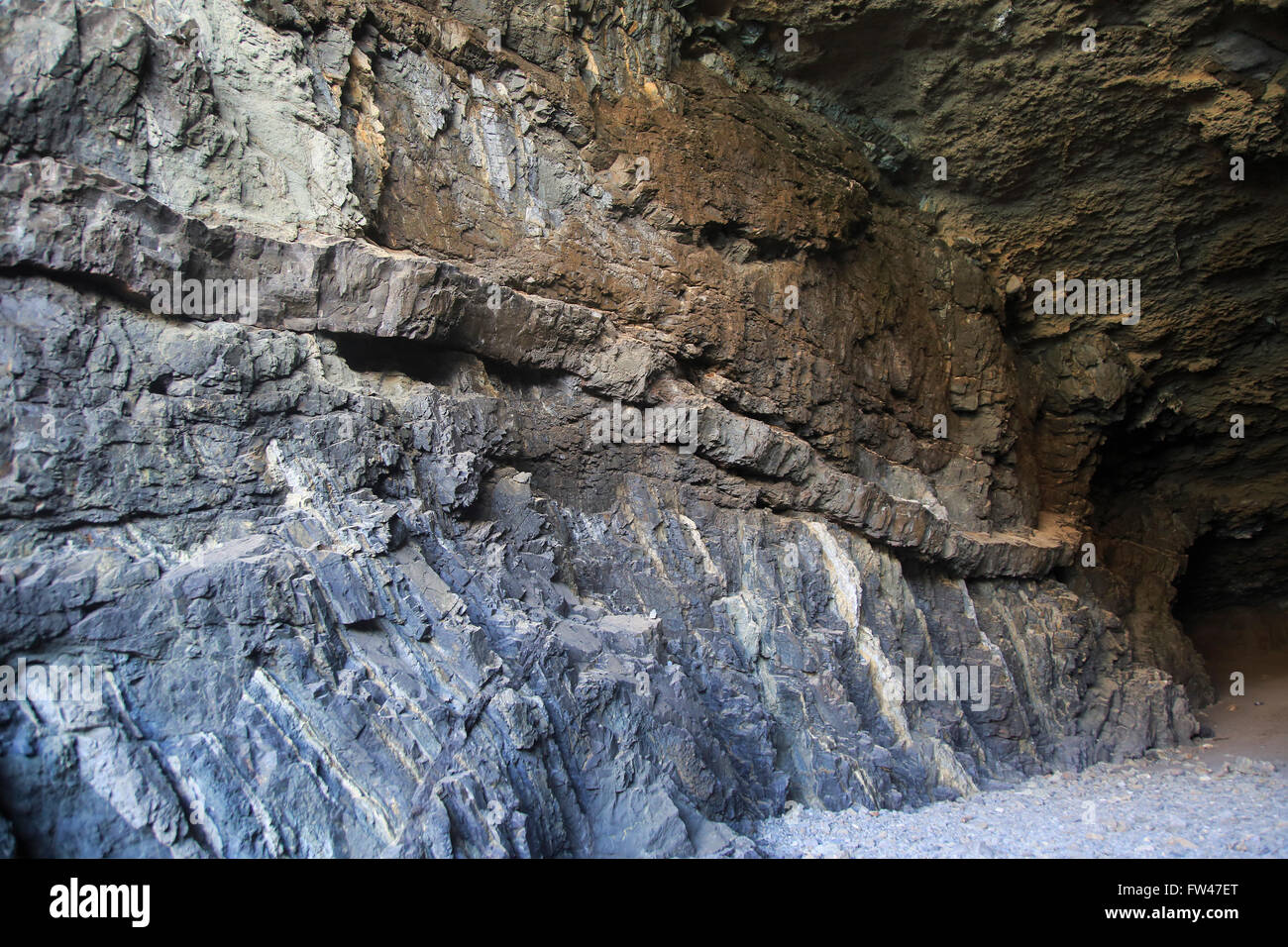 Igneous intrusive sill feature in sea cave at Ajuy, Fuerteventura ...