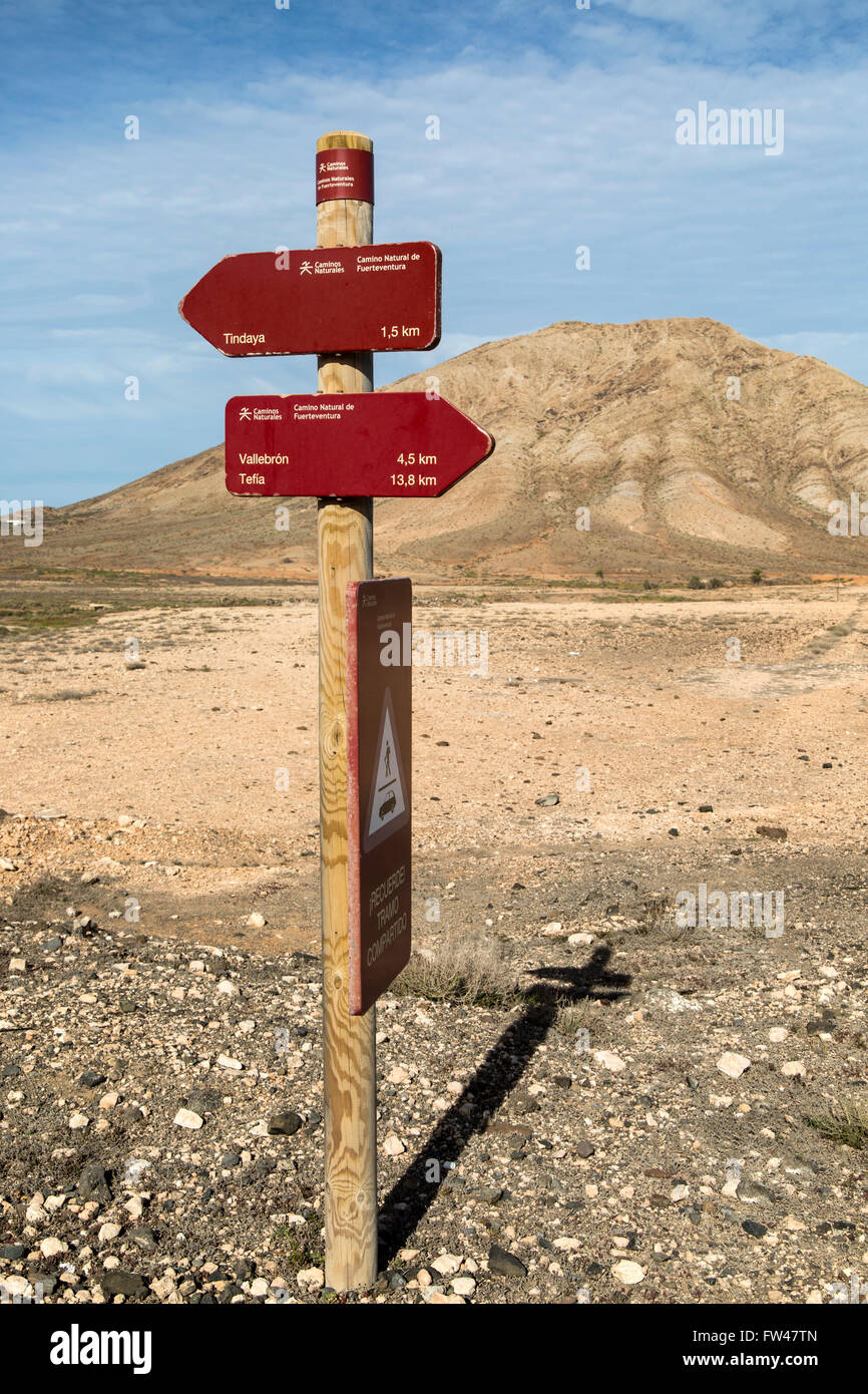 Footpath signs by Montana de Tindaya, Fuerteventura, Canary Islands ...