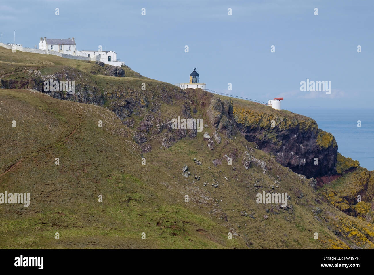 The lighthouse and foghorn on the cliffs at St Abbs, Scotland Stock ...