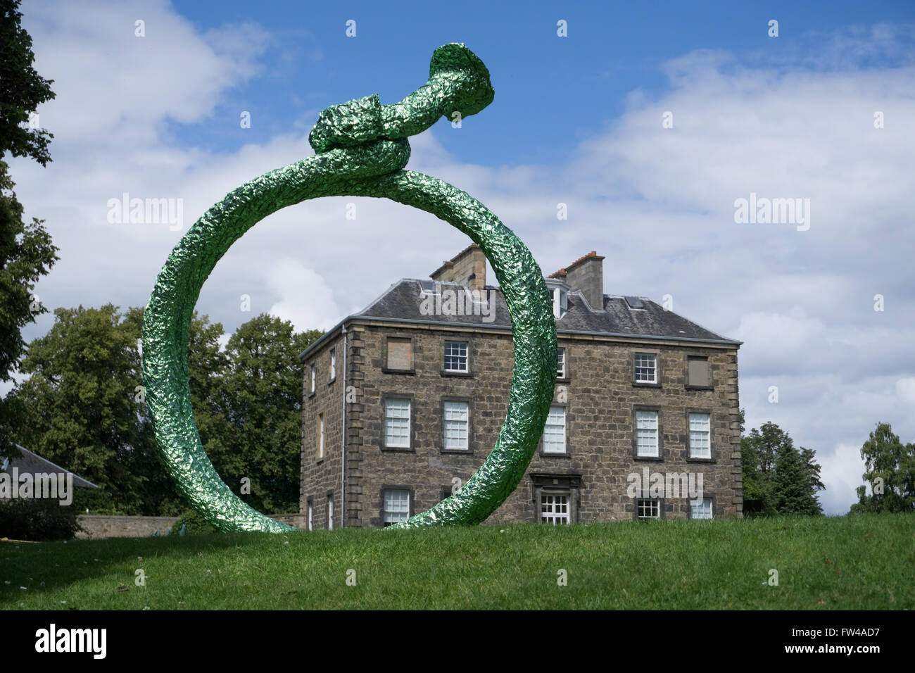 A modern art exhibit outside Inverleith House at the Botanic Gardens ...