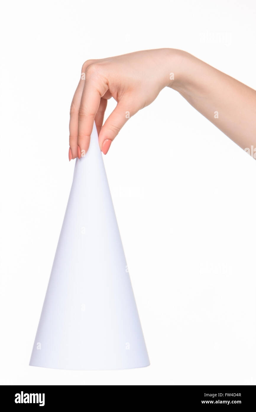 The cone in female hands on white background Stock Photo - Alamy