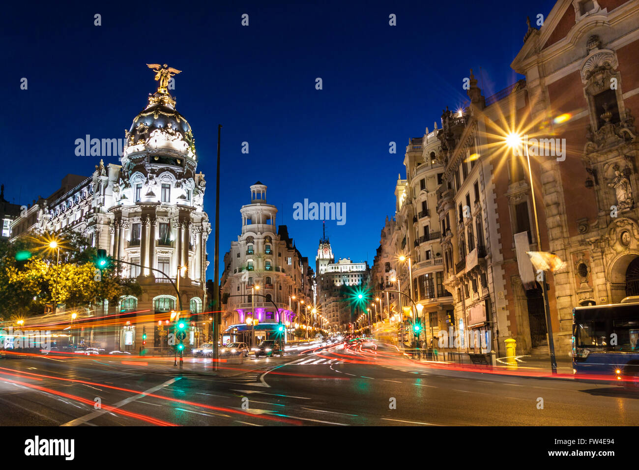 Night view gran via street hi-res stock photography and images - Alamy