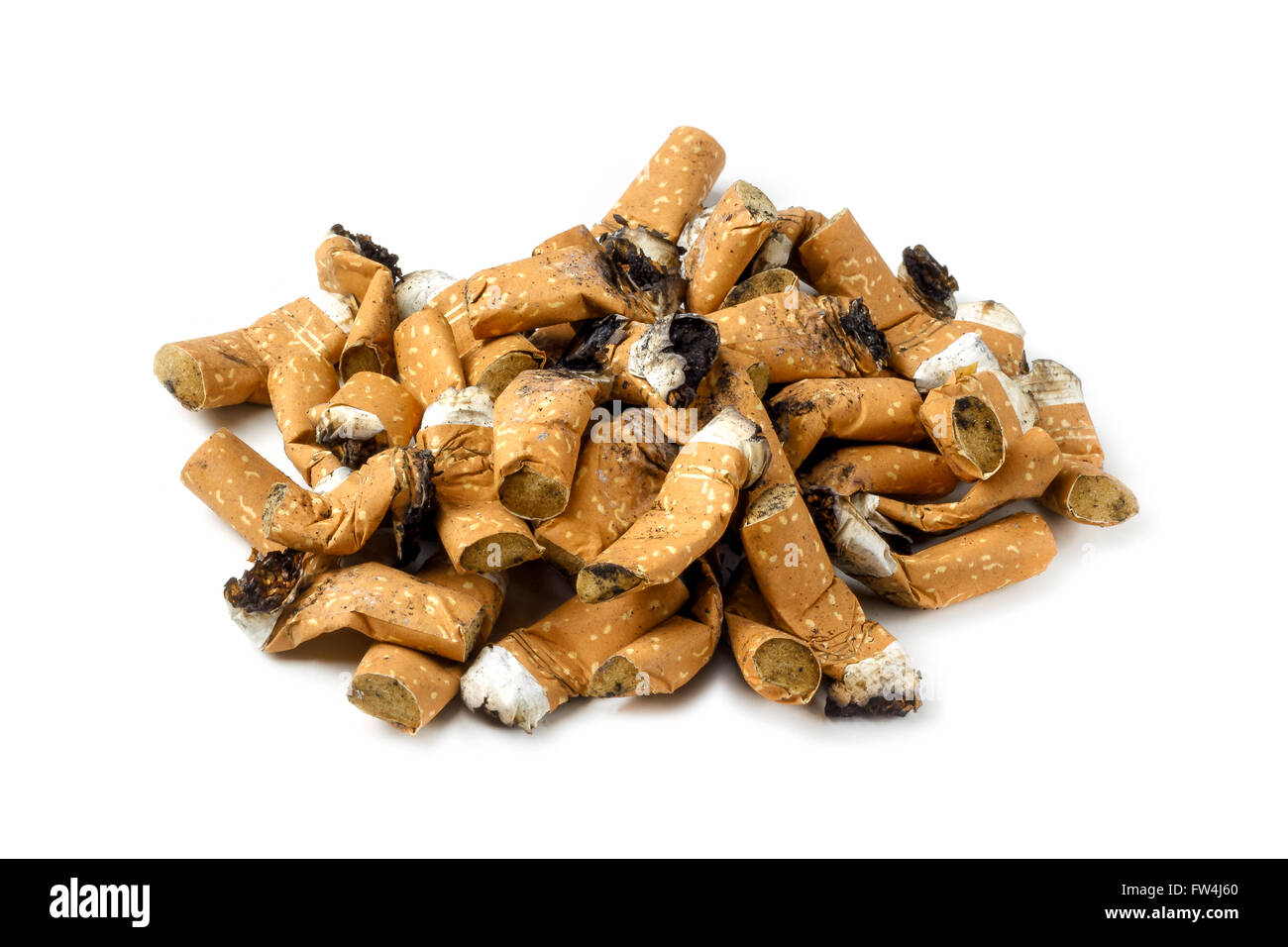 Pile of dirty cigarette butts isolated on white background Stock Photo ...