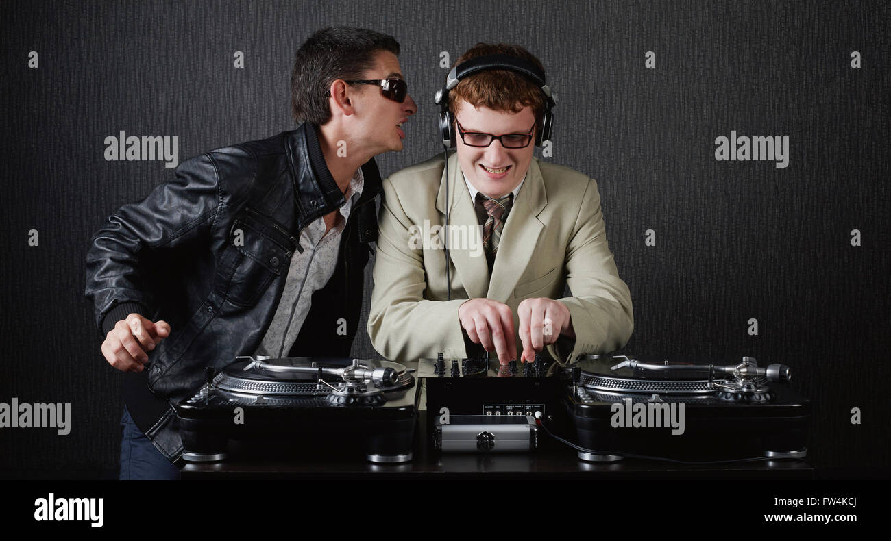 two funny boys with dj booth Stock Photo - Alamy