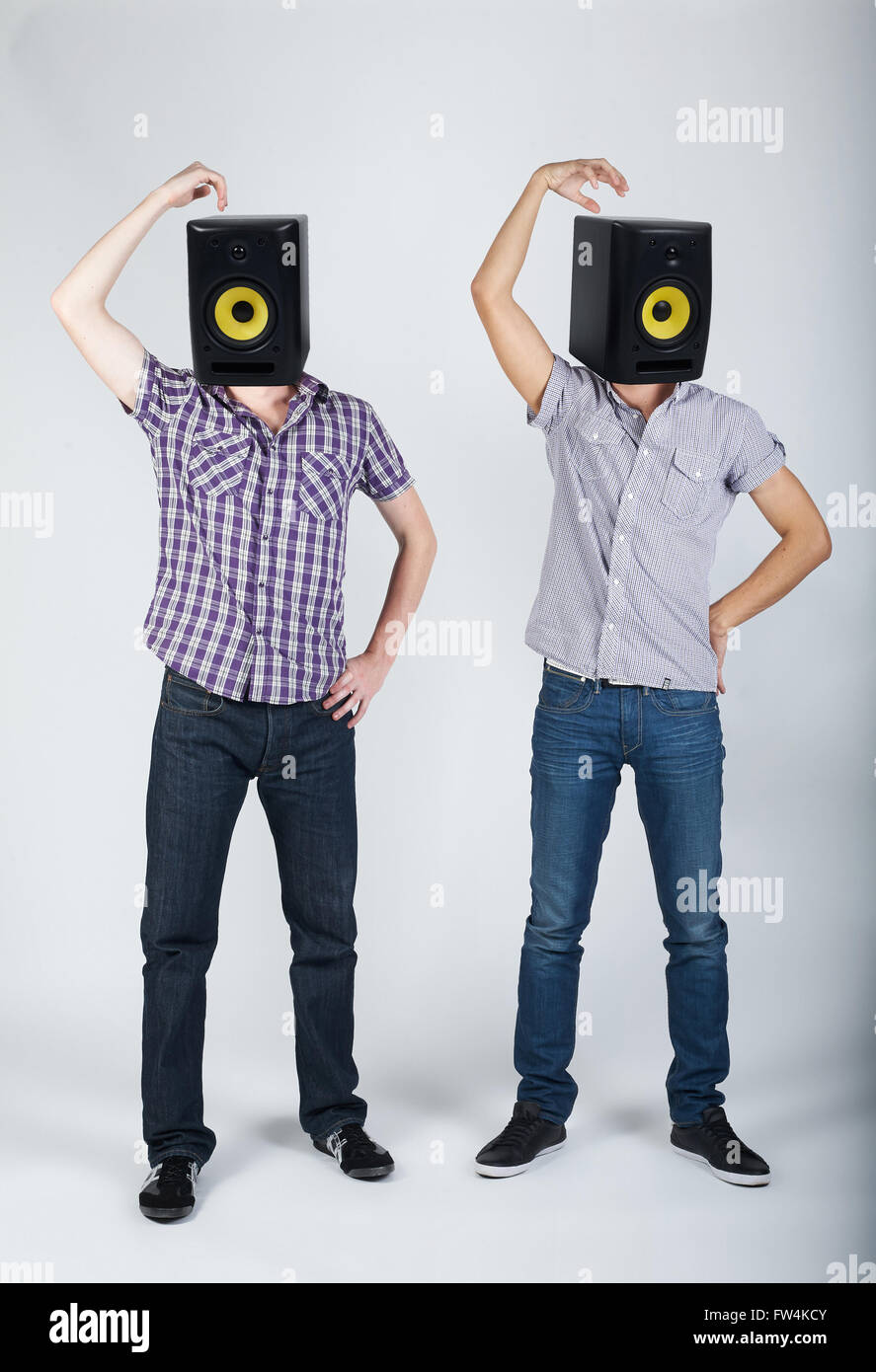 two funny boys with speakers Stock Photo - Alamy