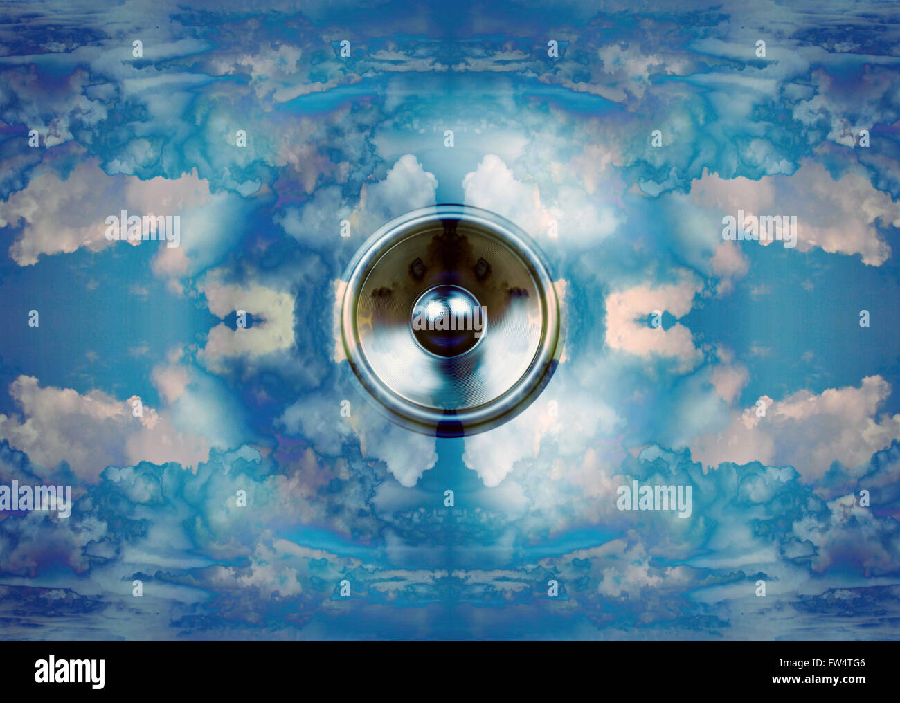 Spinning audio speaker in a cloudy blue sky Stock Photo - Alamy