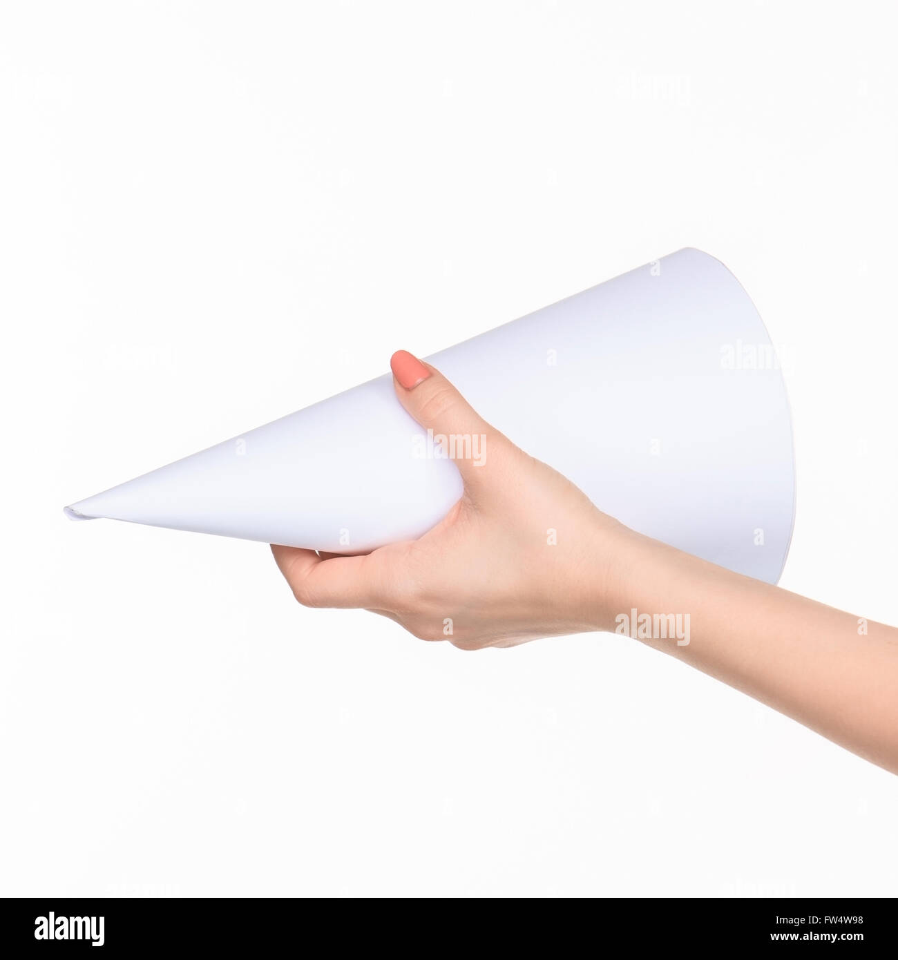 The cone in female hands on white background Stock Photo - Alamy