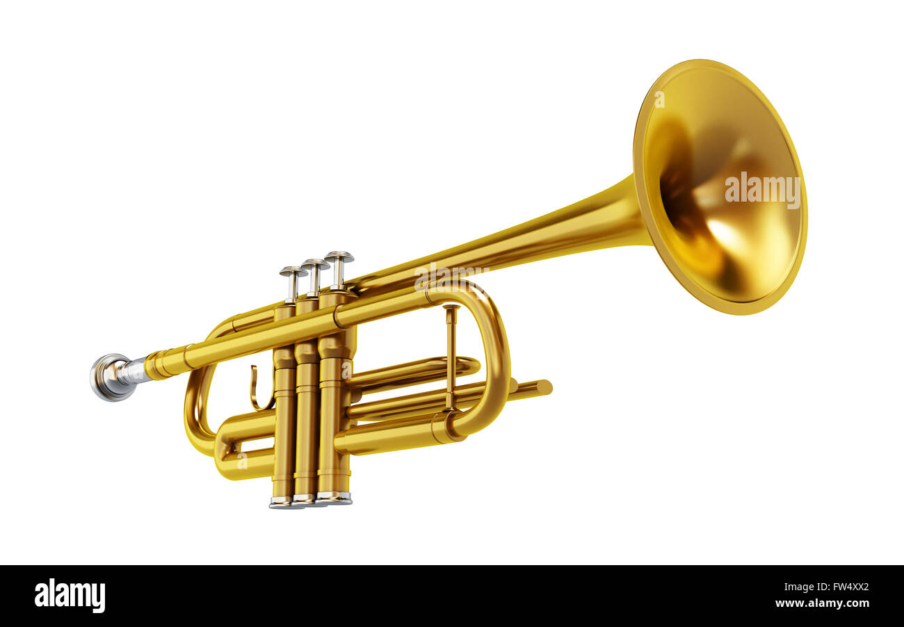 Brass shiny trombone isolated on white background Stock Photo - Alamy