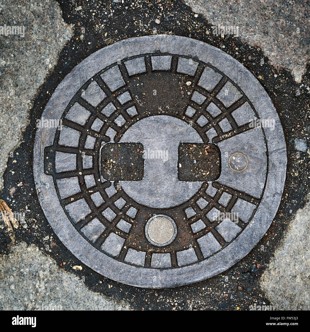 Metal drain lid or manhole cover abstract metallic circle Stock Photo ...