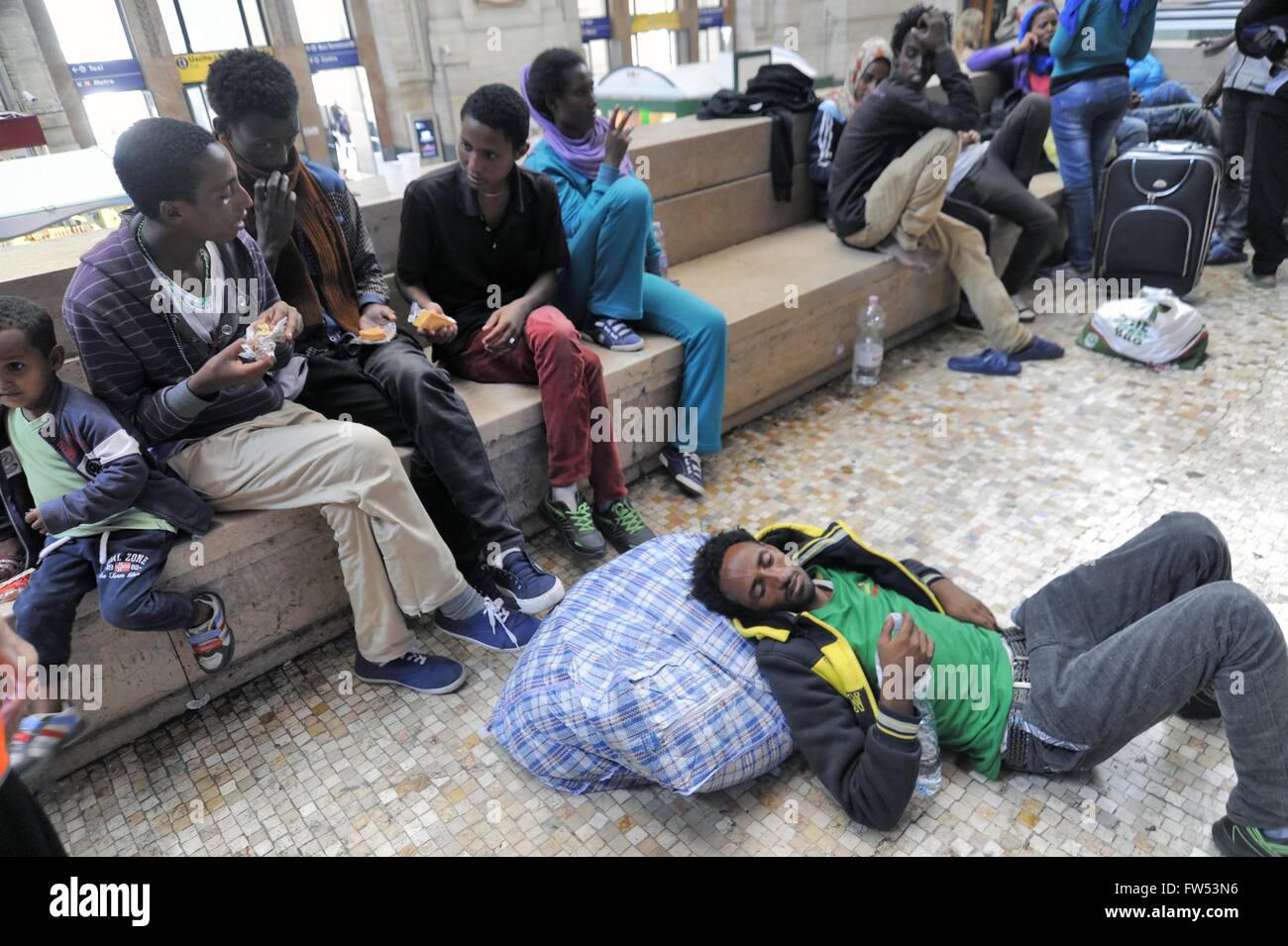 Milan (Italy) - refugees from Eritrea camped in the Central Station ...