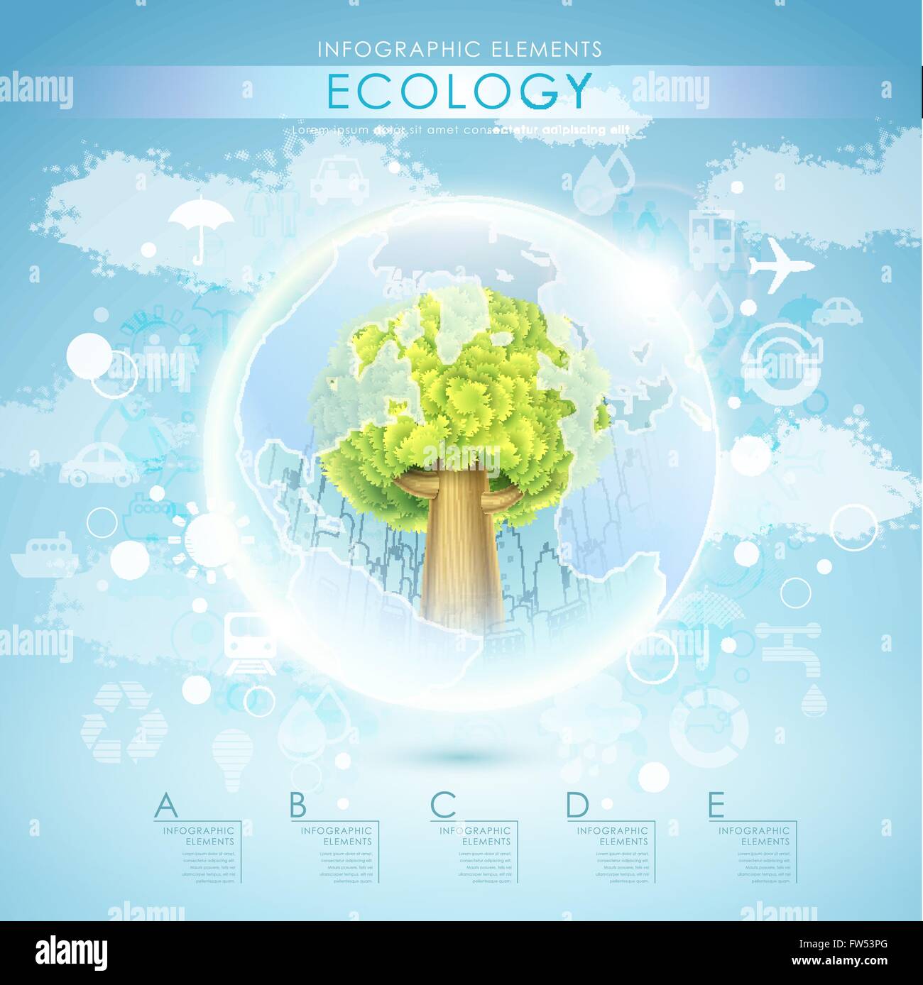 bright vector ecology template with tree and earth elements Stock ...