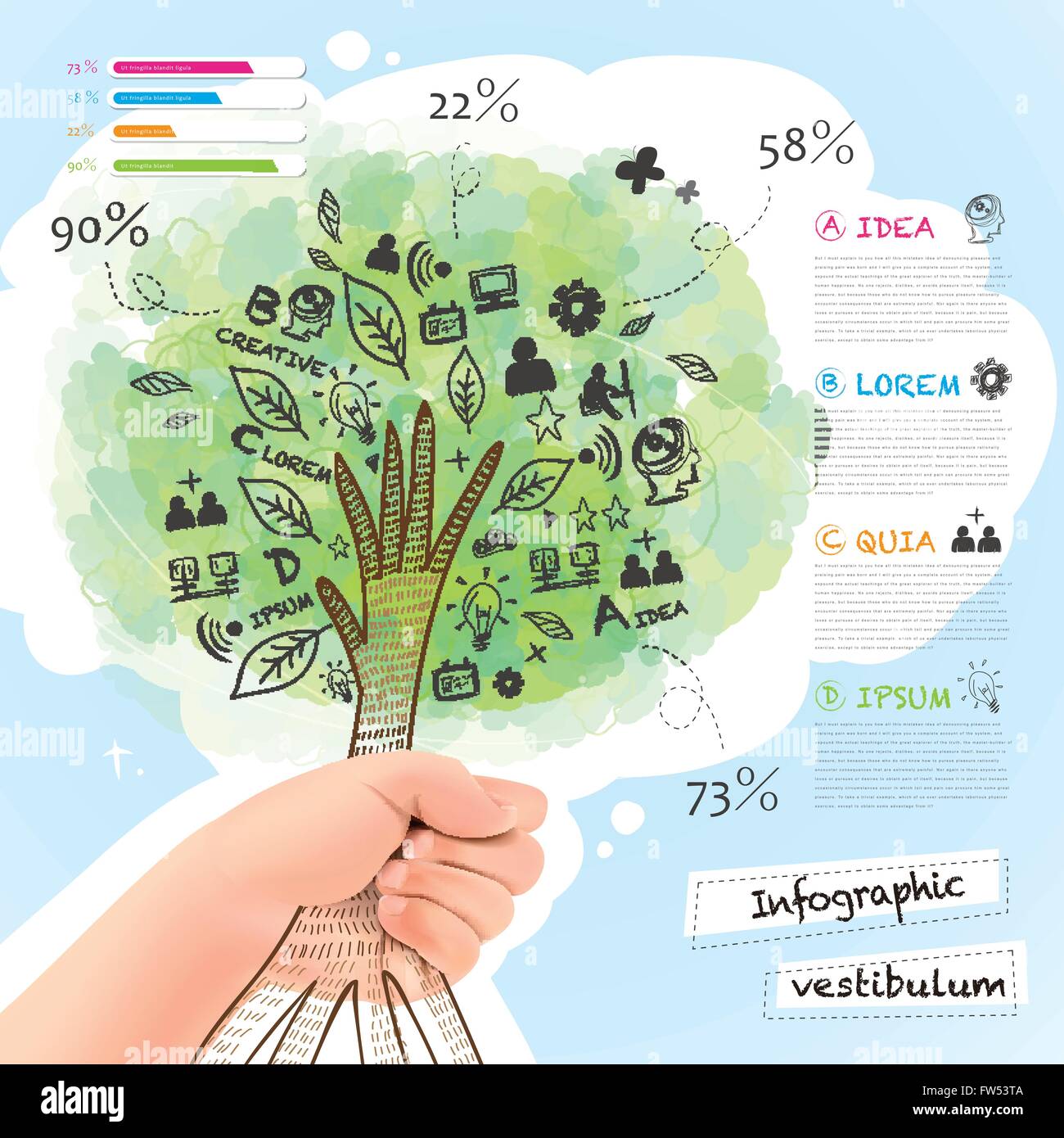 realistic and hand drawn style vector infographic with a tree grabbed ...