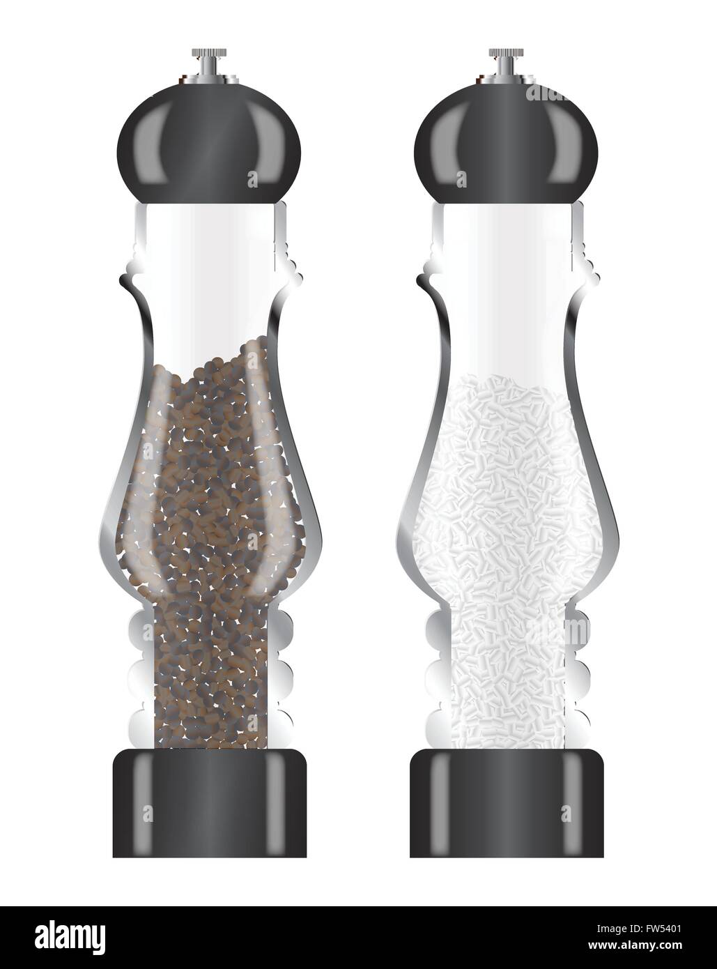 Glass salt and pepper grinder over a white background Stock Vector ...