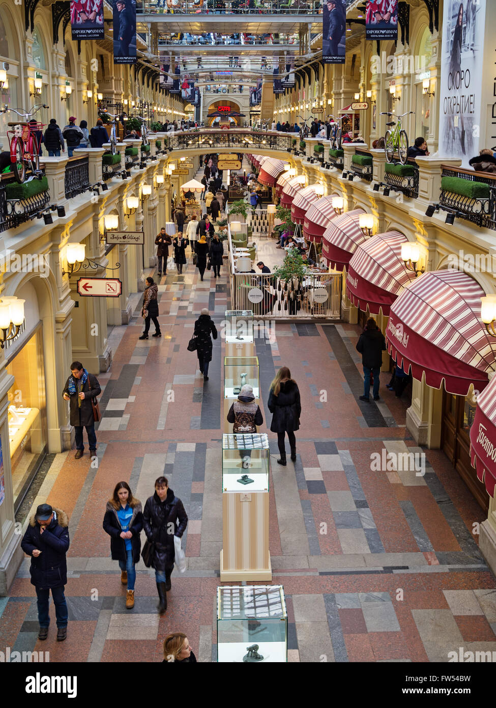 Moscow, Russia - February 21, 2016: Walkways inside GUM department ...