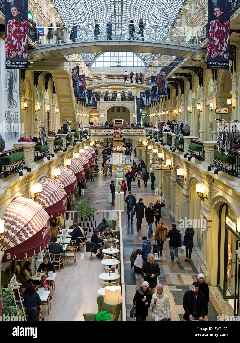 Moscow, Russia - February 21, 2016: Walkways inside GUM department ...