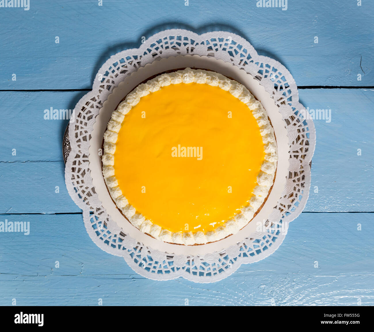 Advocaat cake on blue wood Stock Photo - Alamy