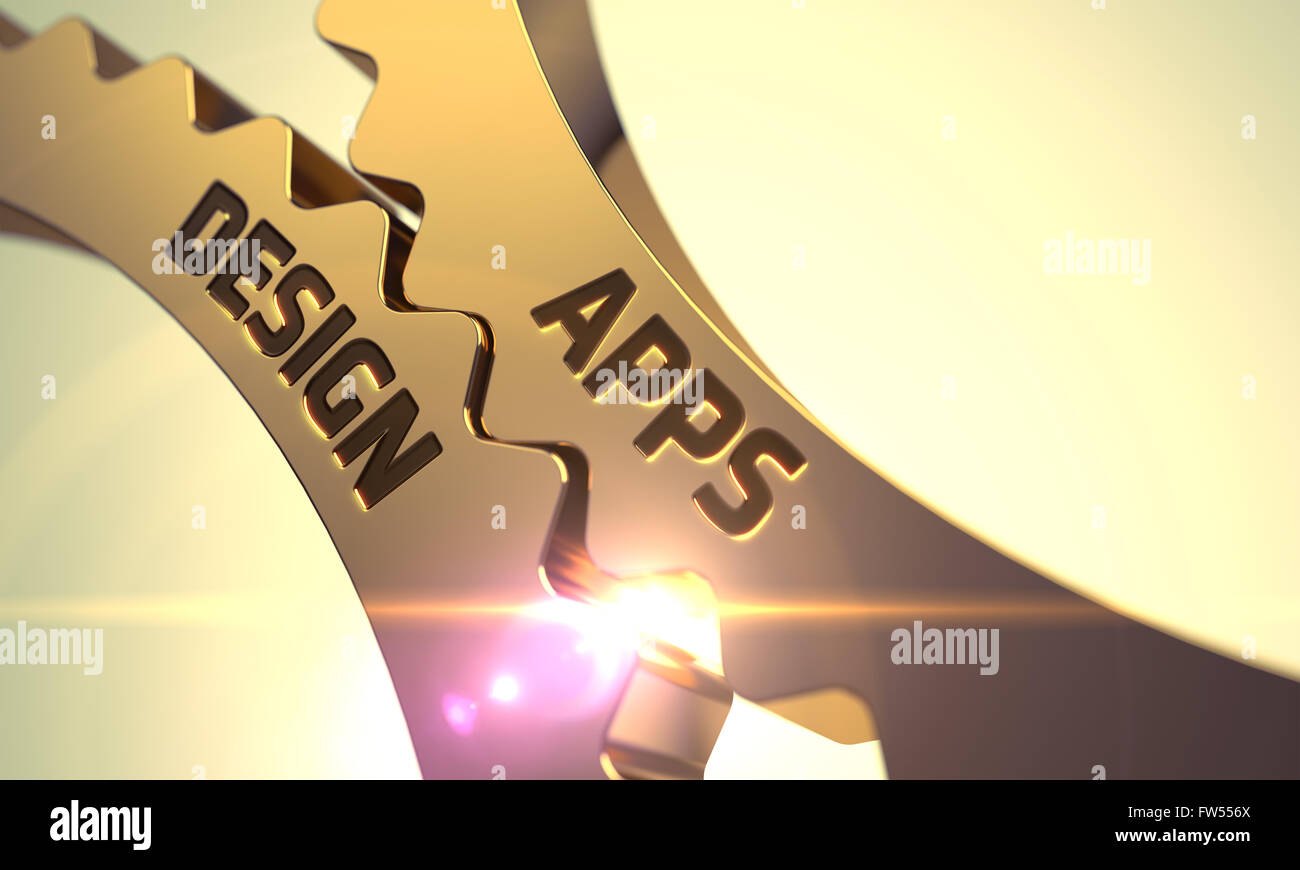Golden Gears with Apps Design Concept Stock Photo - Alamy