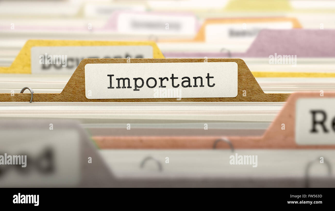 Important Concept. Folders in Catalog Stock Photo - Alamy