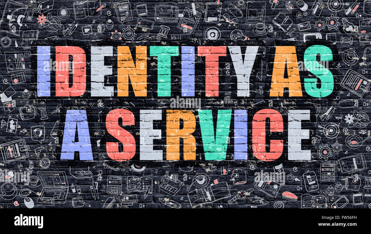 Multicolor Identity as a Service on Dark Brickwall. Doodle Style Stock ...
