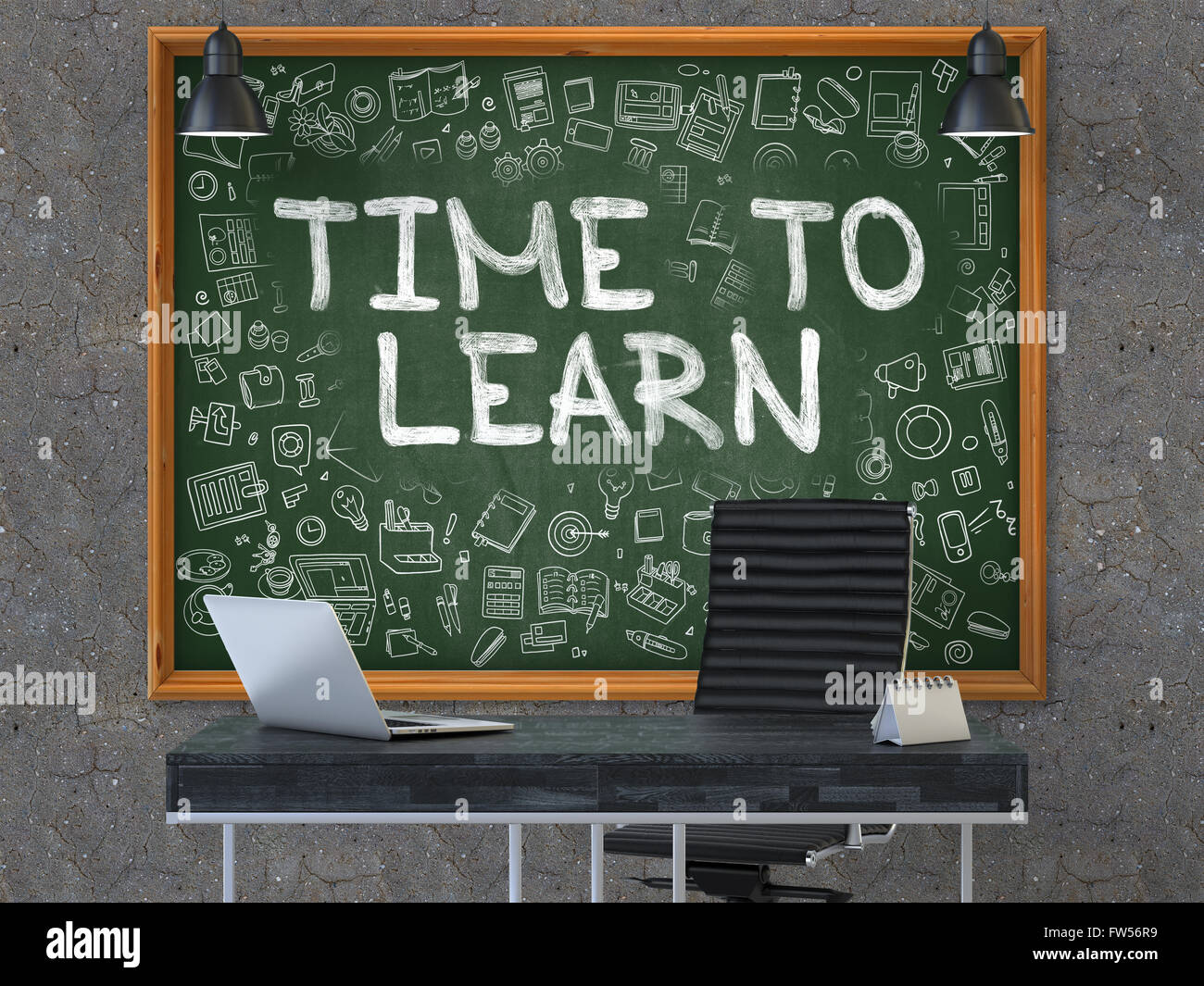Time to Learn - Hand Drawn on Green Chalkboard Stock Photo - Alamy