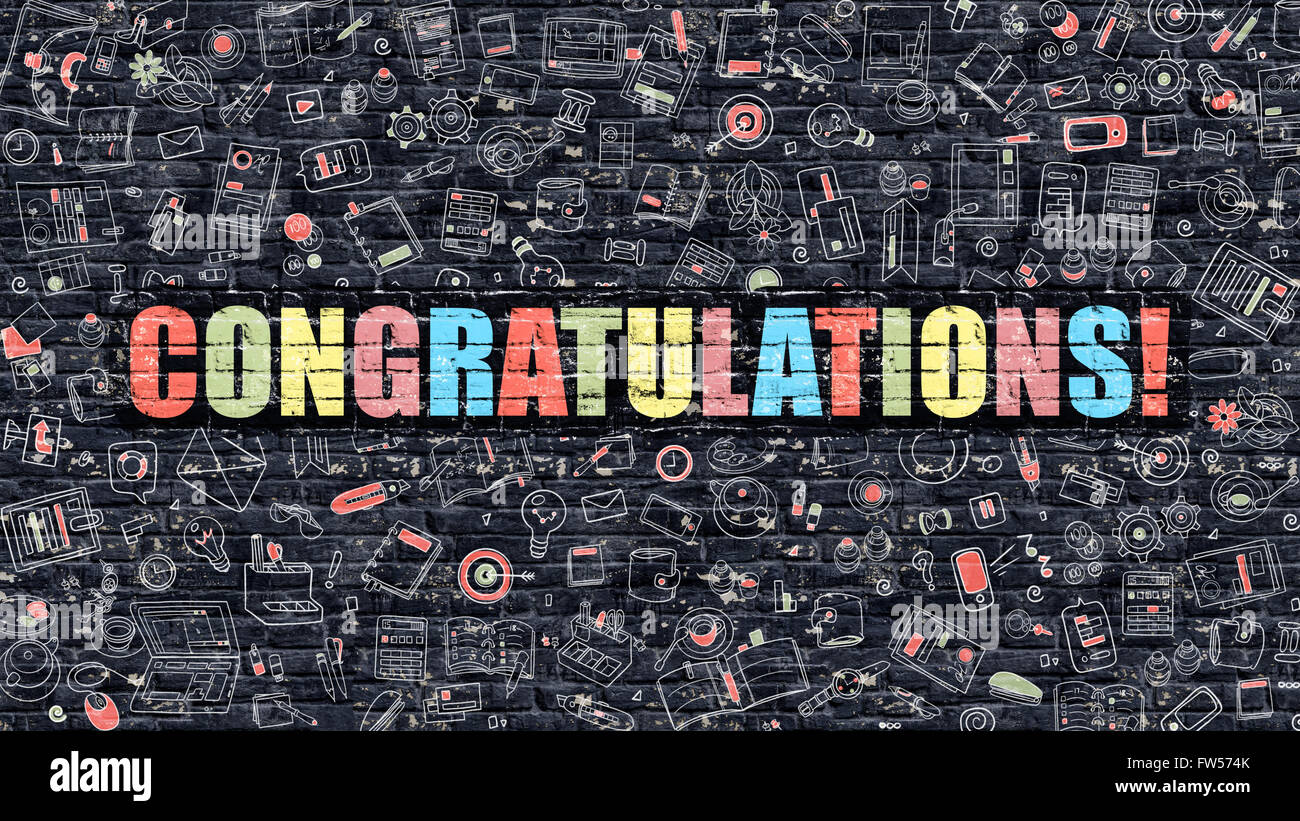Congratulations Concept. Multicolor on Dark Brickwall Stock Photo - Alamy