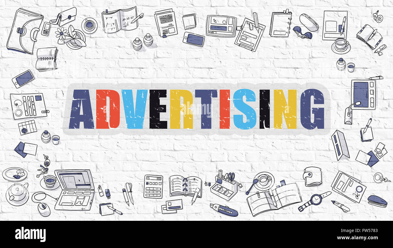 Advertising on White Brick Wall Stock Photo - Alamy