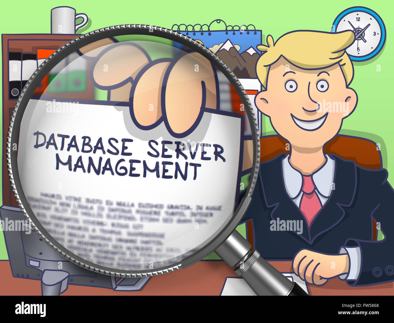 Database Server Management through Magnifier. Doodle Concept Stock ...