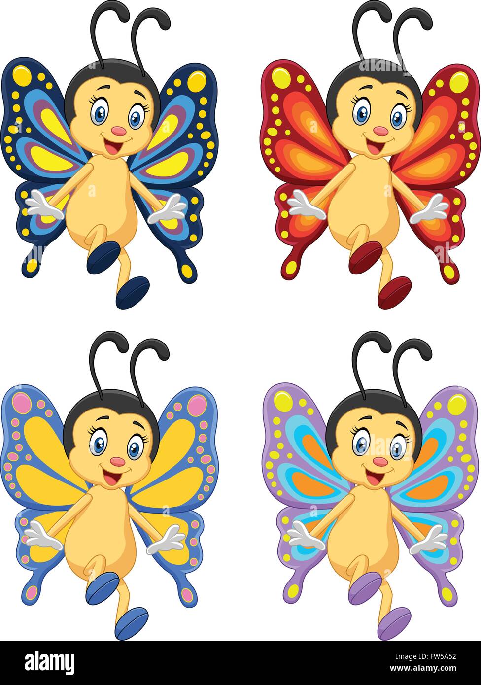 Cartoon collection of butterfly on white background Stock Vector Image ...