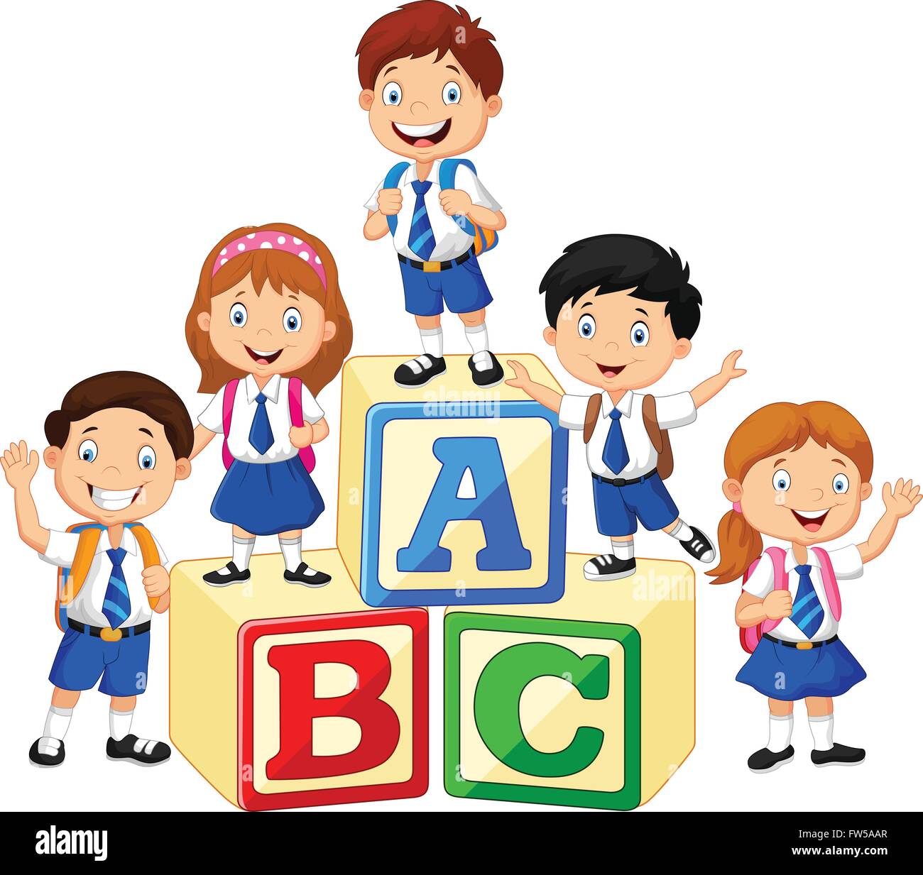 Happy school kids with alphabet blocks Stock Vector Image & Art - Alamy