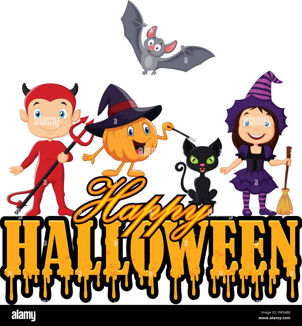 Happy kids with Halloween costume isolated on white background Stock ...