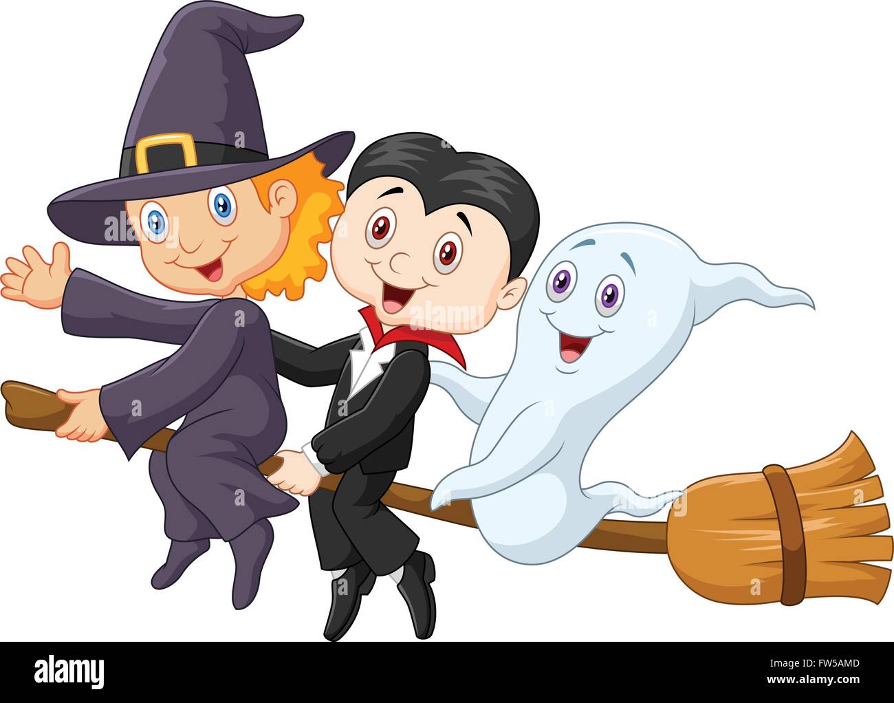 Little children and ghost fly with broom Stock Vector Image & Art - Alamy