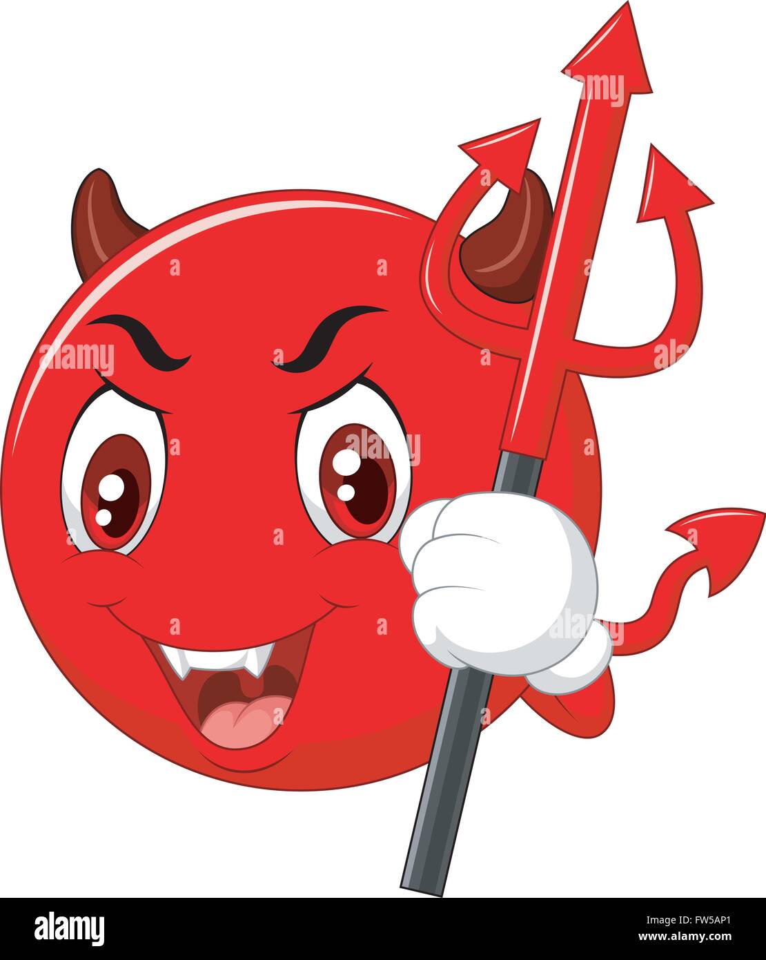 Cartoon red devil emoticon holding trident isolated on white background ...