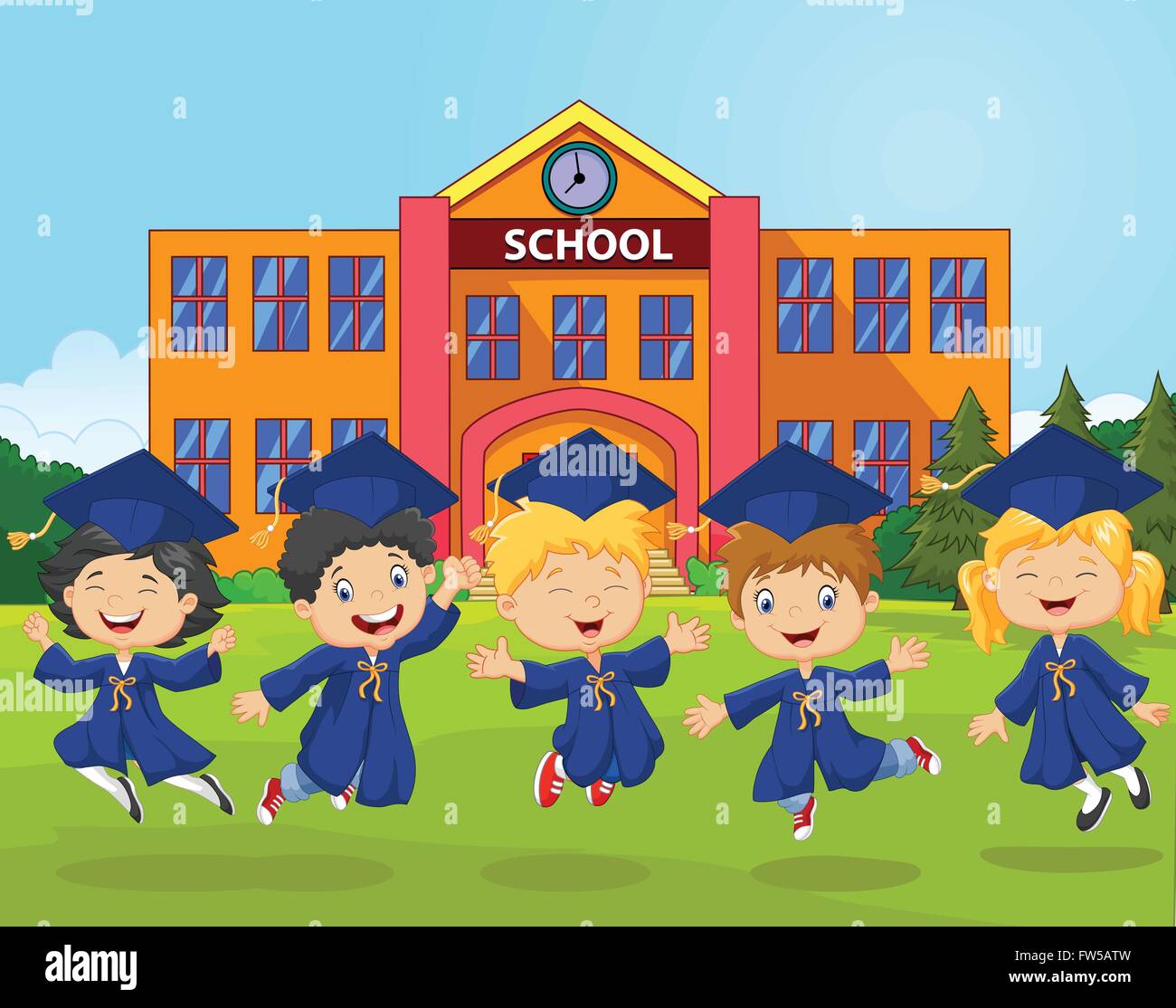Happy little kids celebrate their graduation Stock Vector Image & Art ...