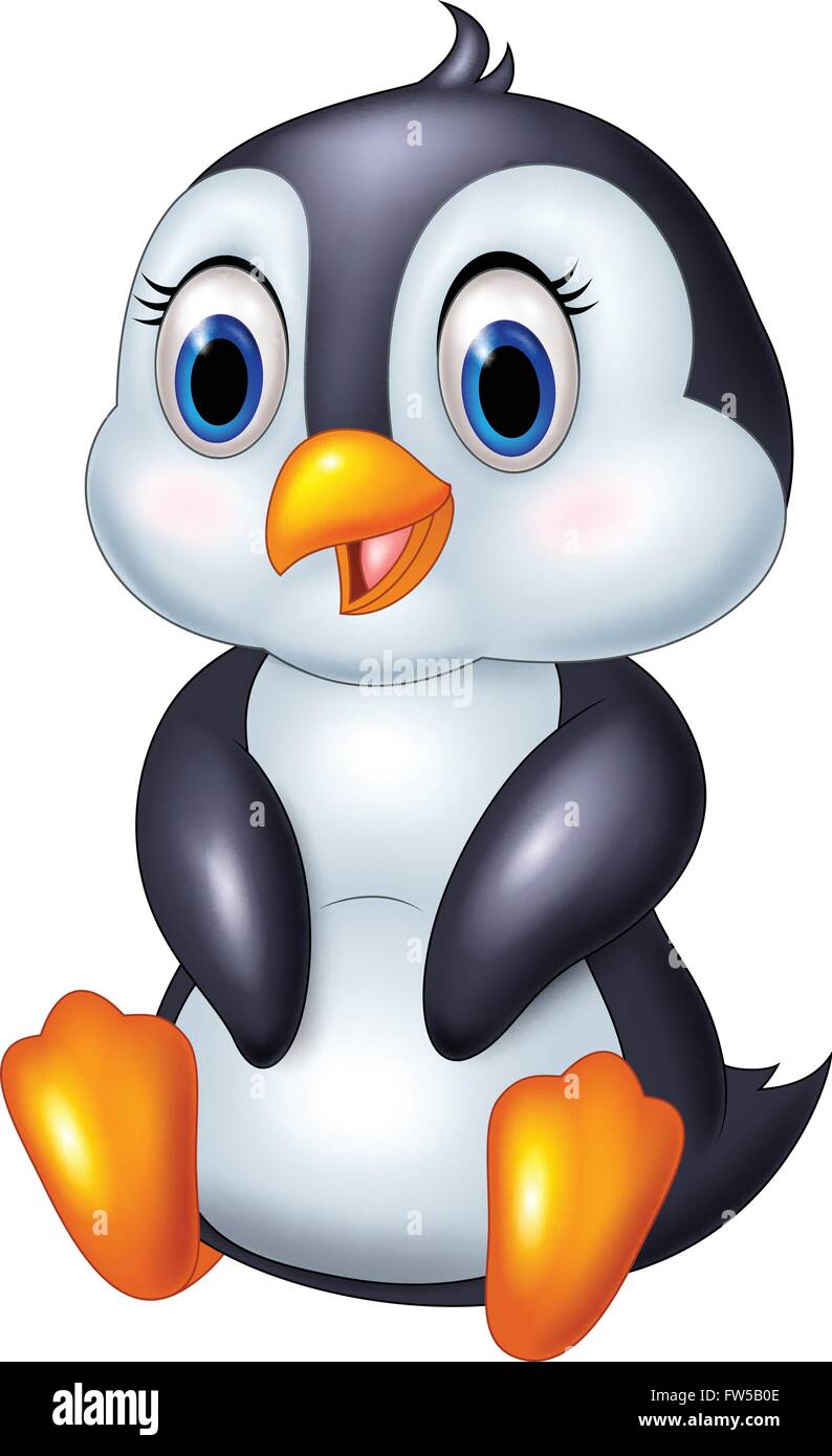Cute cartoon animal penguin sitting isolated on white background Stock ...