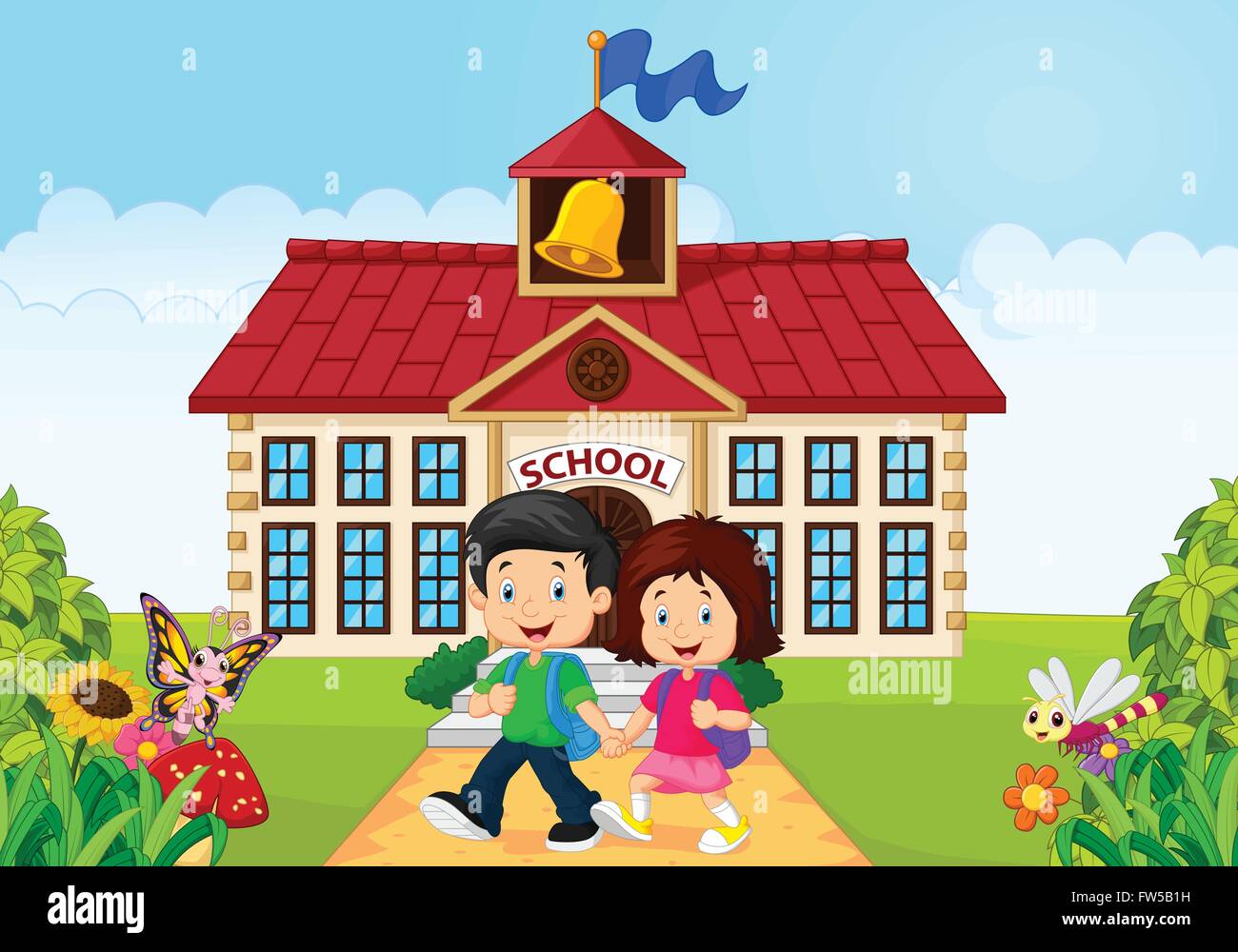 Cartoon little children leaving school Stock Vector Image & Art - Alamy