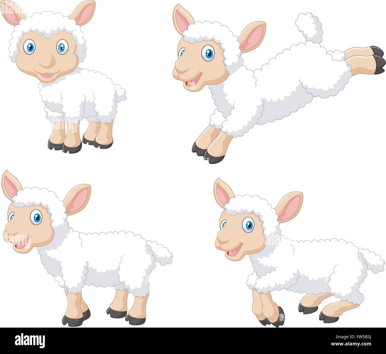 Cute cartoon sheep collection set, isolated on white background Stock ...