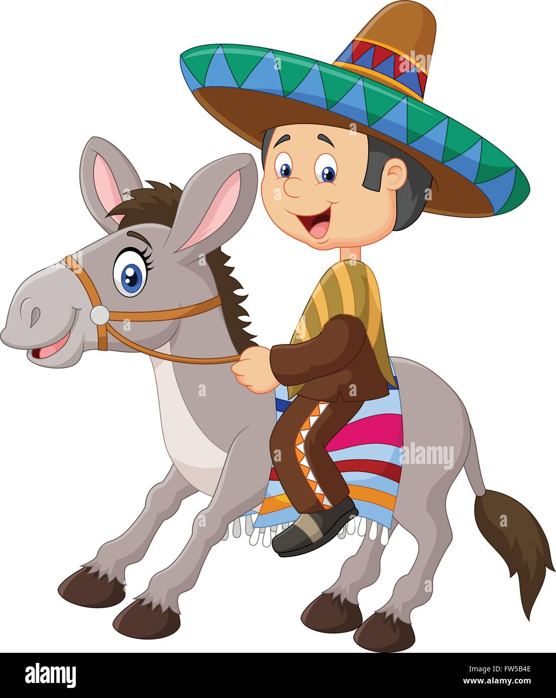 Mexican men riding a donkey isolated on white background Stock Vector ...